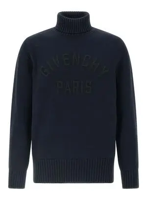 Givenchy Paris Embroidered Turtleneck Sweater - Blue