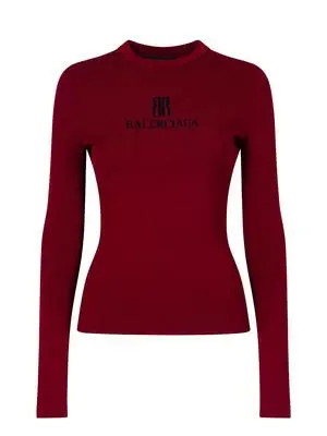 Balenciaga Ribbed Crewneck Long-sleeved Fitted Top - Red