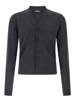 Jacquemus Le Cardigan Brodé Merino Wool Cardigan - Gray