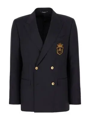 Dolce & Gabbana Double-breasted Blazer With Embellished Crest - Multicolor