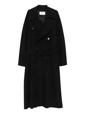Saint Laurent Double-breasted Long Grain De Poudre Coat - Black