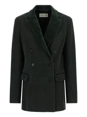 Dries Van Noten DRIES VAN NOTEN Befya Double-Breasted Stonewashed Cotton Denim Blazer Green