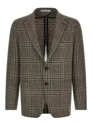 Tagliatore Houndstooth Wool Silk Blend Blazer - Brown