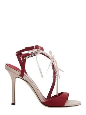 JIMMY CHOO Lula Heeled Sandals With Crystal Embellished Straps And Bow Detailing In Satin - Multicolor