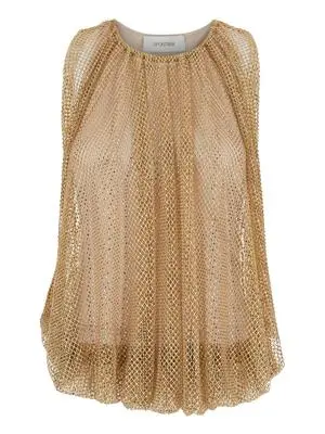 Sportmax Sleeveless Top With Mesh And All-over Rhinestone Embellishment - Cream