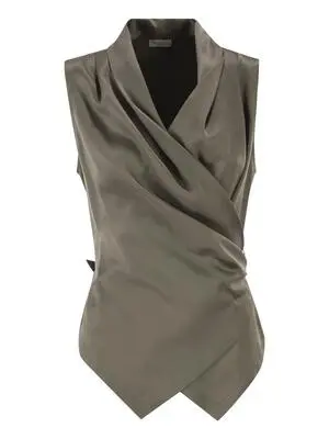Brunello Cucinelli Sleeveless Silk Satin Wrap Top - Multicolor