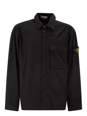 Stone Island Comfort Fit Overshirt With Press Studs - Black
