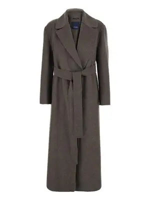 Max Mara S Max Mara Wool Coat With Notched Lapel And Belt Multicolor