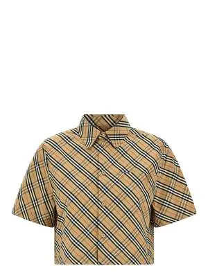 Burberry Short Sleeve Check Shirt With B Shield Embroidery - Multicolor