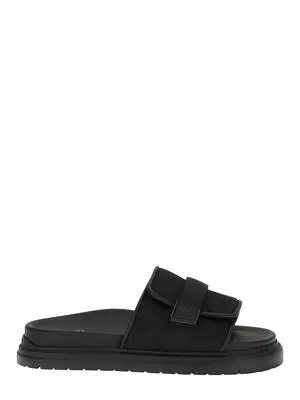 Fendi Ff Jacquard Nylon Slide Sandals With Adjustable Strap - Black
