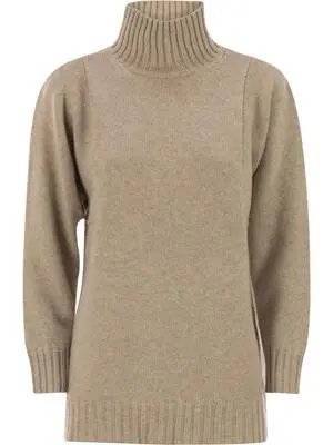 MAX MARA Max Mara Oversized Cashmere Turtleneck With Geometric Sleeves And Side Slits