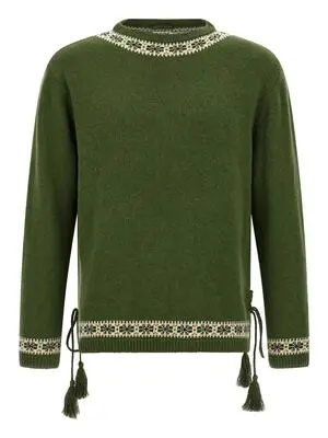 BODE Virgin Wool "moritz" Sweater With Jacquard Band - Green