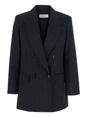 Max Mara Max Mara Black Wool Double-Breasted Jacket With Peak Lapel And Striped Motif Multicolor