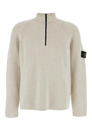 Stone Island Wool Stretch Half Zip Sweater With Logo Patch - Multicolor