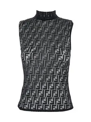Fendi Sleeveless Crew Neck Top With Ff Motif - Black