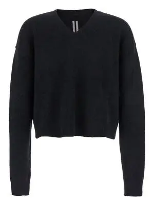 Rick Owens Wool Blend V-neck Cropped Sweater - Black