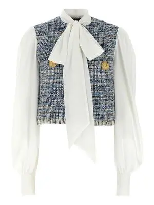 Balmain Tweed Shirt With Levallière Sleeves And Collar - Multicolor