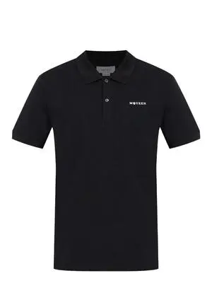 Alexander McQueen Embroidered Logo Cotton Piqué Polo Shirt - Black