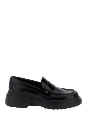 TOD'S Brushed Calf Leather Loafers With Embossed Logo And Rubber Sole - Black