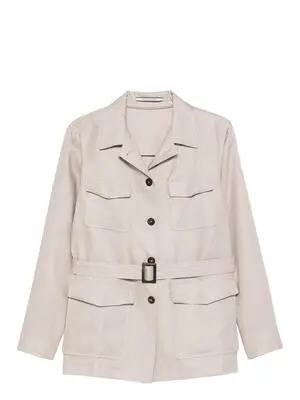 Tagliatore Linen Belted Jacket With Flap Pockets - Multicolor