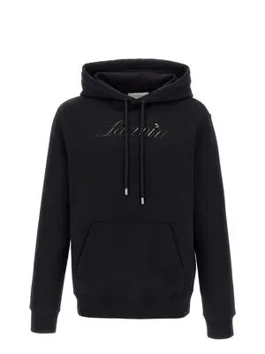 LANVIN Logo Embroidered Cotton Hoodie - Black