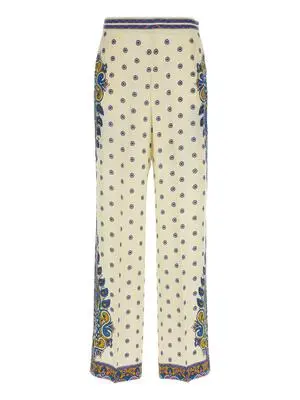 Etro Palazzo Pants With Jacquard Roses And Floral Print - White
