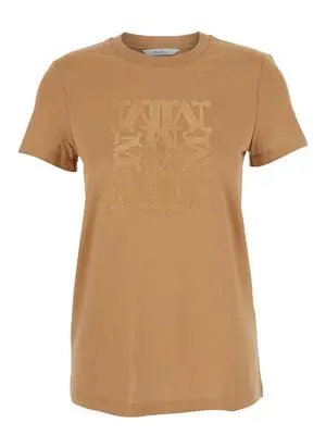 Max Mara Max Mara Cotton Crewneck T-Shirt With Logo Embroidery Cream