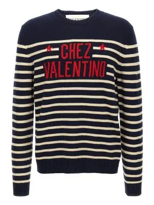 Valentino Garavani Chez Striped Wool Sweater - Blue