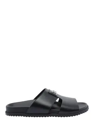 Dolce & Gabbana Logo Leather Sandals - Black