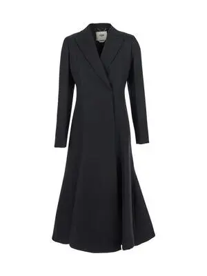 Fendi Black Wool Double-breasted Flared Coat - Multicolor