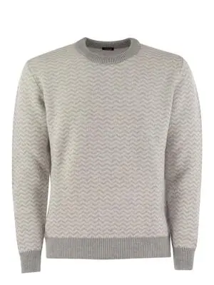 Kiton Crew Neck Cashmere Jumper With Geometric Pattern - Multicolor