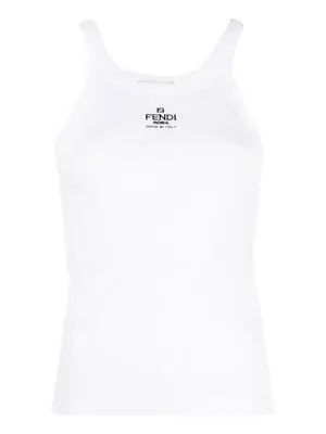 Fendi Logo Embroidered Cotton Tank Top - Multicolor