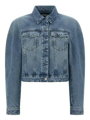 Jacquemus La Veste De-nimes Ovalo Cropped Denim Jacket - Blue
