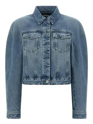 Jacquemus La Veste De-nimes Ovalo Cropped Denim Jacket - Blue