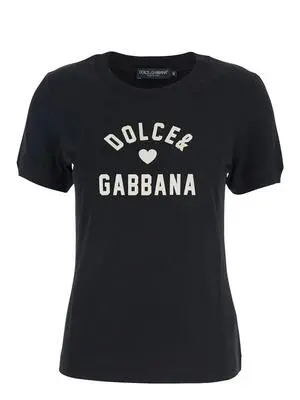 Dolce & Gabbana Cotton Crewneck T-shirt With Maxi Logo - Black