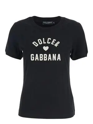 Dolce & Gabbana Cotton Crewneck T-shirt With Maxi Logo - Black