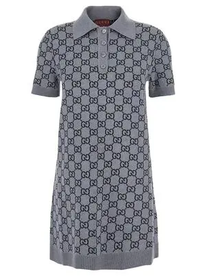 Gucci Gucci Wool Dress With GG Motif Multicolor