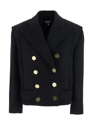 Balmain Black Wool Jacket With Metallic Logo Buttons - Multicolor