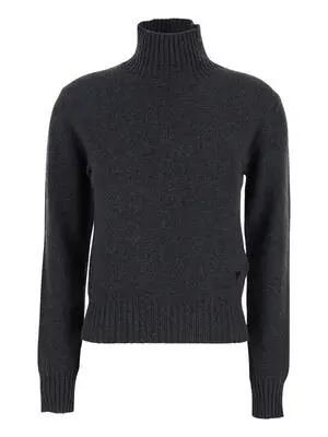 AMI Paris Cashmere Turtleneck Sweater With Ribbed Trims - Multicolor