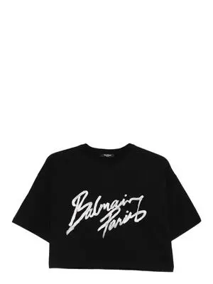 Balmain Balmain Logo Cotton Cropped T-Shirt Multicolor