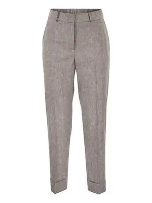 Peserico Wool Blend Flannel Trousers With Lurex Stripe - Brown