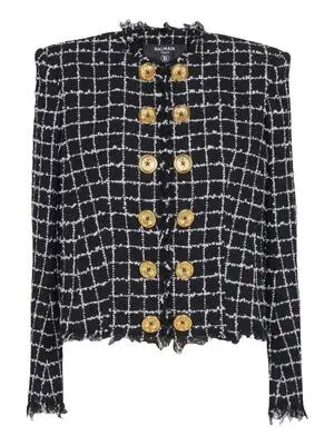 Balmain Black Tweed Jacket With Gold-tone Buttons - Multicolor