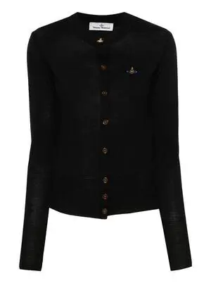 VIVIENNE WESTWOOD Merino Wool & Silk Blend Fine Knit Cardigan - Black