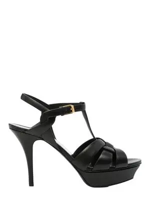 Saint Laurent Tribute Platform Sandals In Smooth Leather - Black