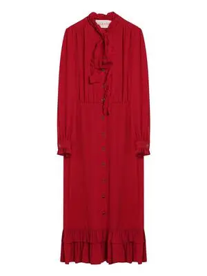 Valentino Garavani Midi Dress With Ruffled Bow - Red