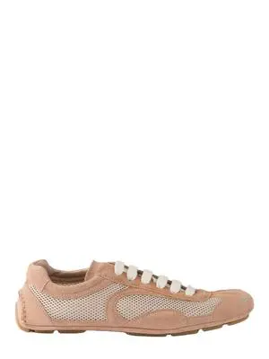 Prada Lace-up Suede And Mesh Sneakers - Cream