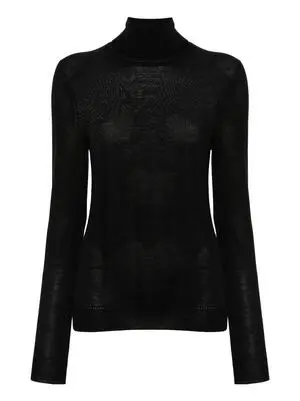 Saint Laurent Cassandre Wool Turtleneck Sweater - Black