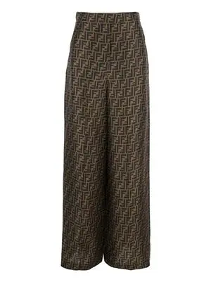 Fendi Wide Leg Silk Pants With Ff Motif - Multicolor