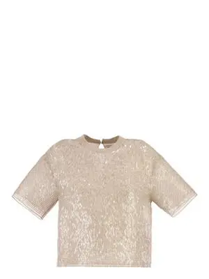 Brunello Cucinelli Embellished Silk T-shirt - Cream