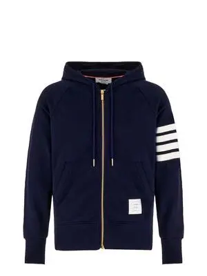 Thom Browne Zip-up Hooded Sweatshirt With Signature Stripes - Multicolor